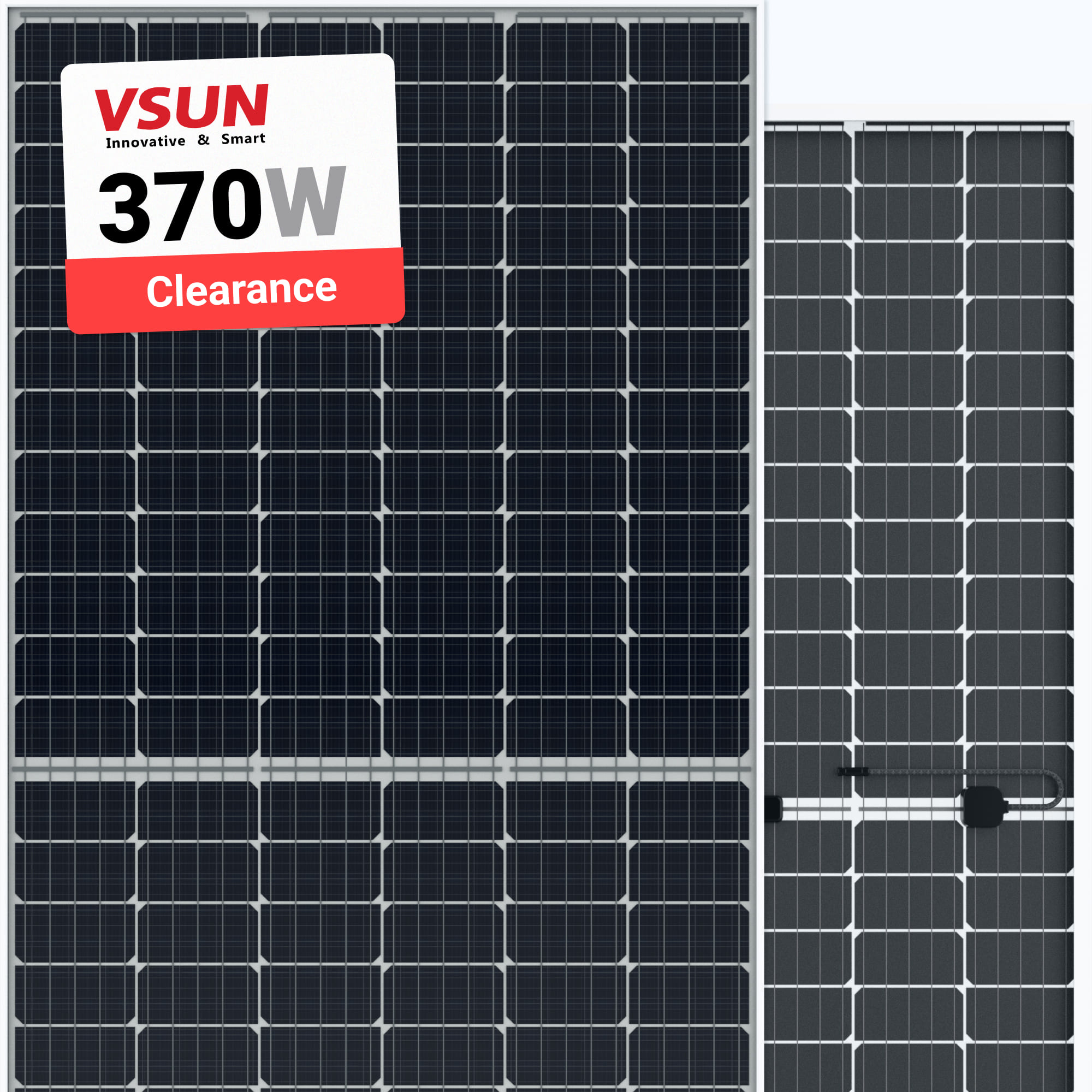 VSUN 370W Solar Panel 120 cell Bifacial Silver Frame VSUN370-120BMH Clearance - A1 SolarStore