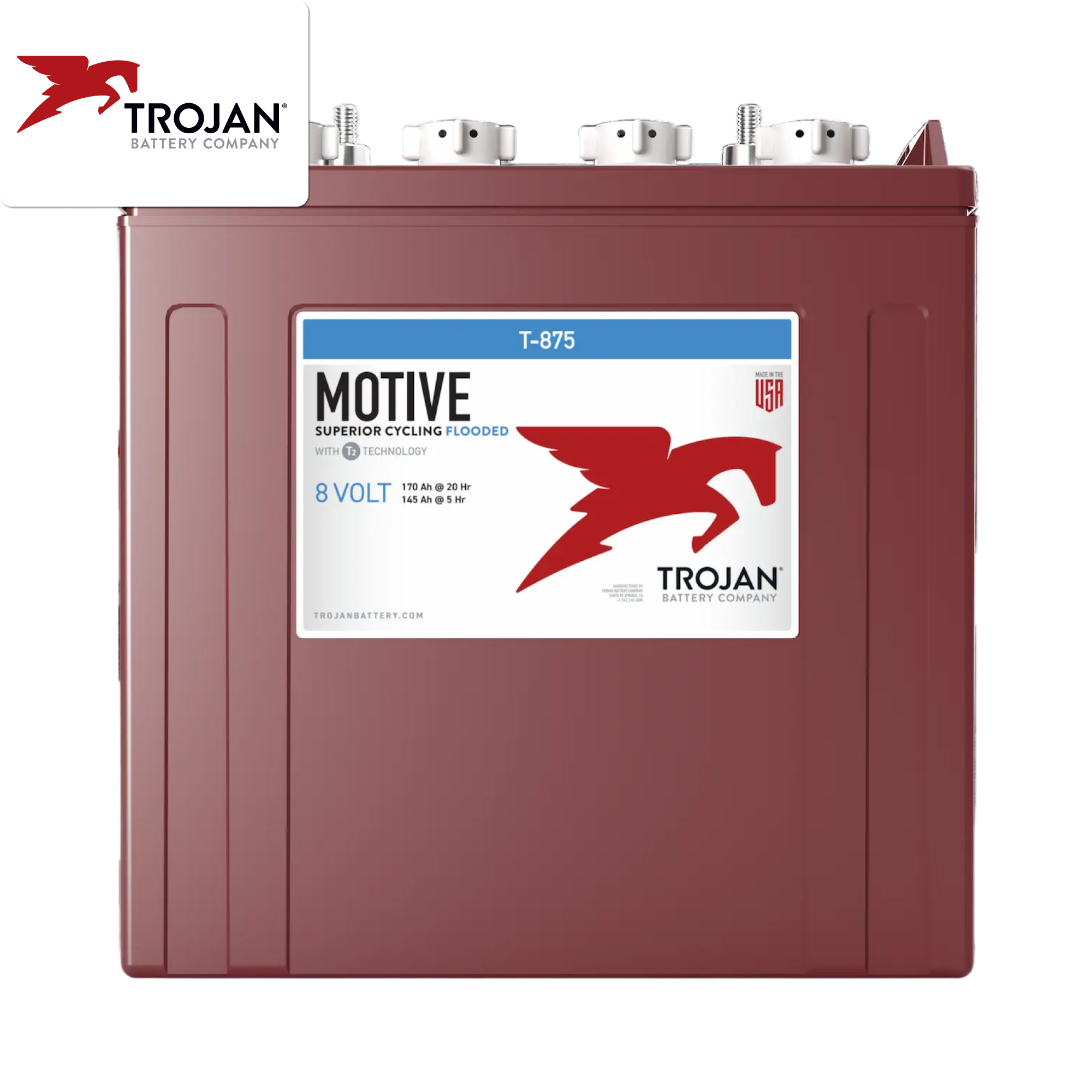 Trojan Motive T-875 LPT 170Ah 8V Deep-Cycle Battery Golf Cart ...