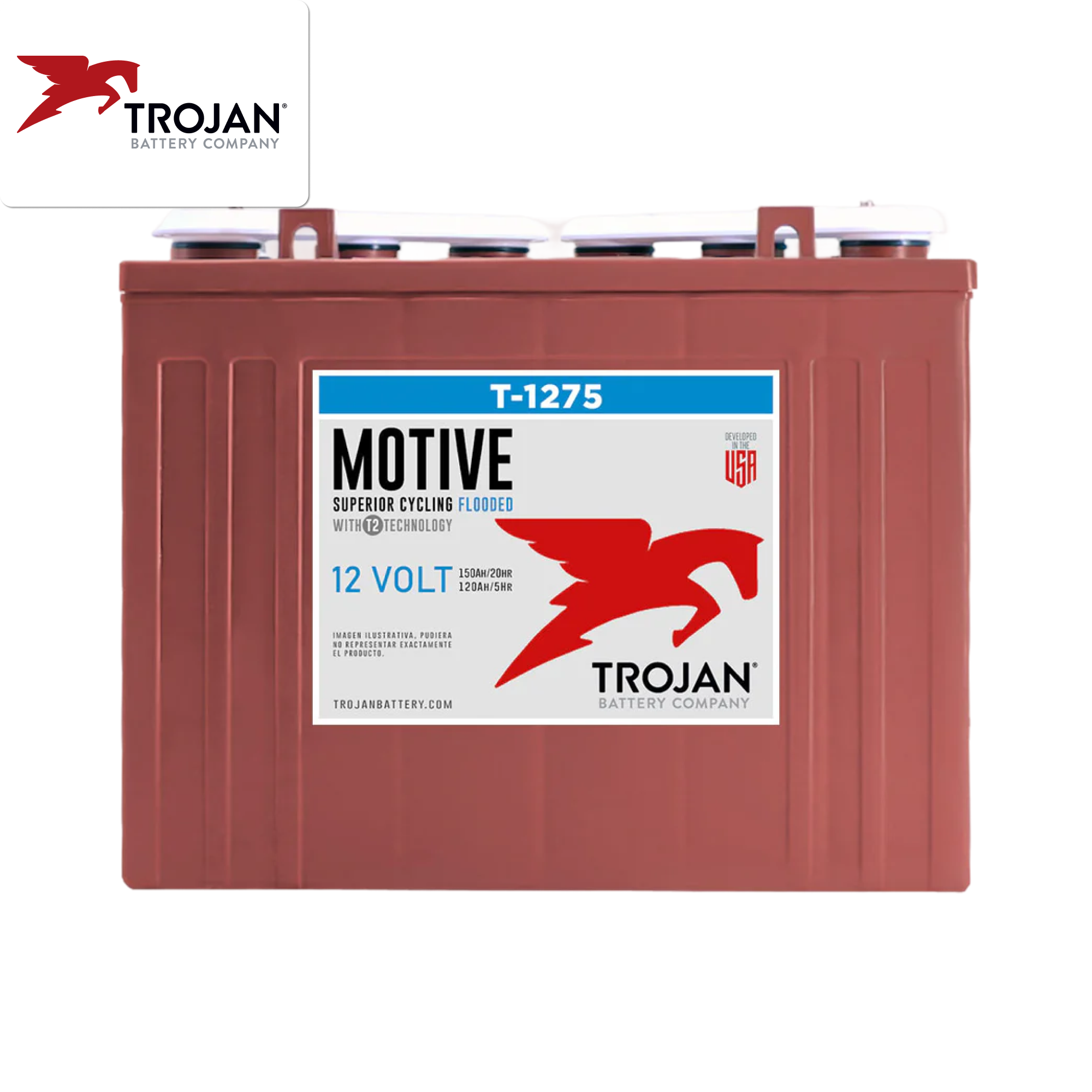 Trojan Motive T-1275 LPT 150Ah 12V Deep-Cycle Flooded Battery Golf Cart ...