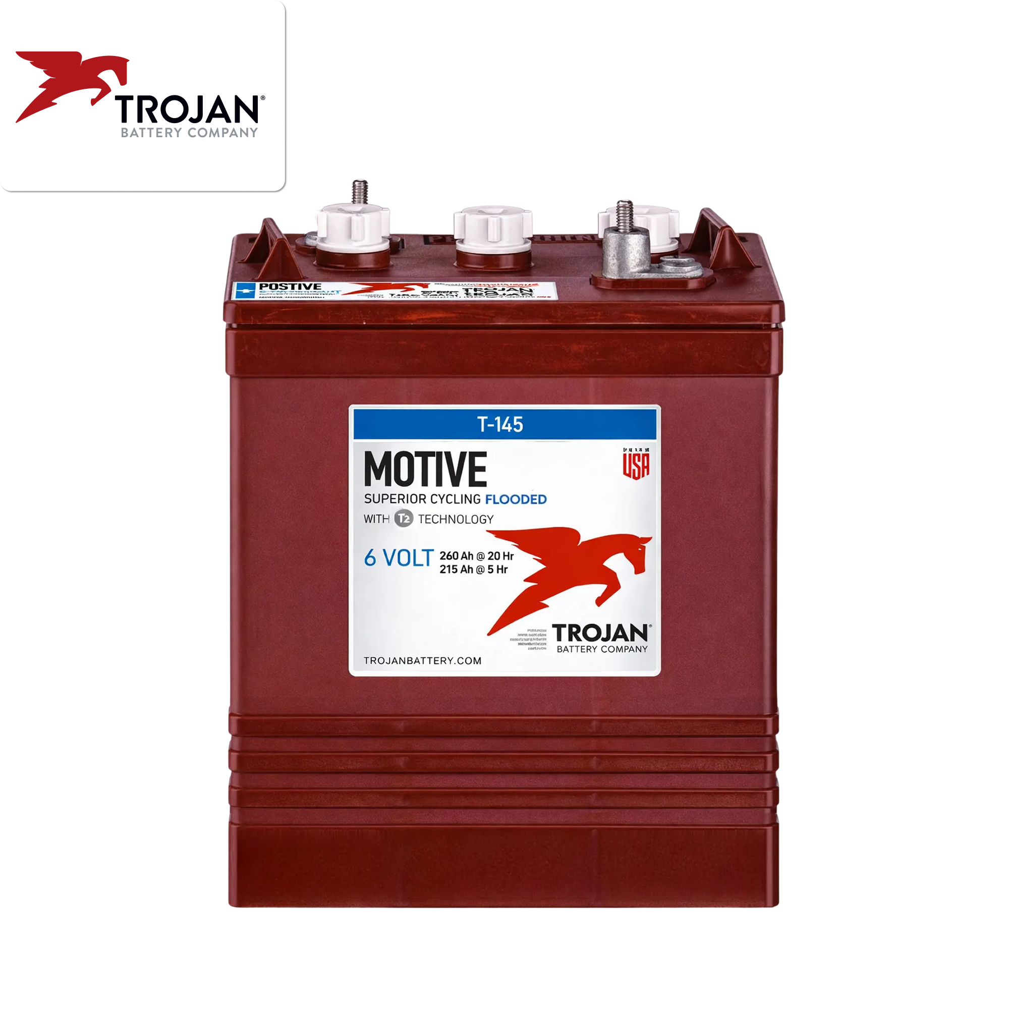 Trojan Motive T-145 EHPT Bayonet 260Ah 6V Deep-Cycle Flooded Battery for Industrial, Solar ...