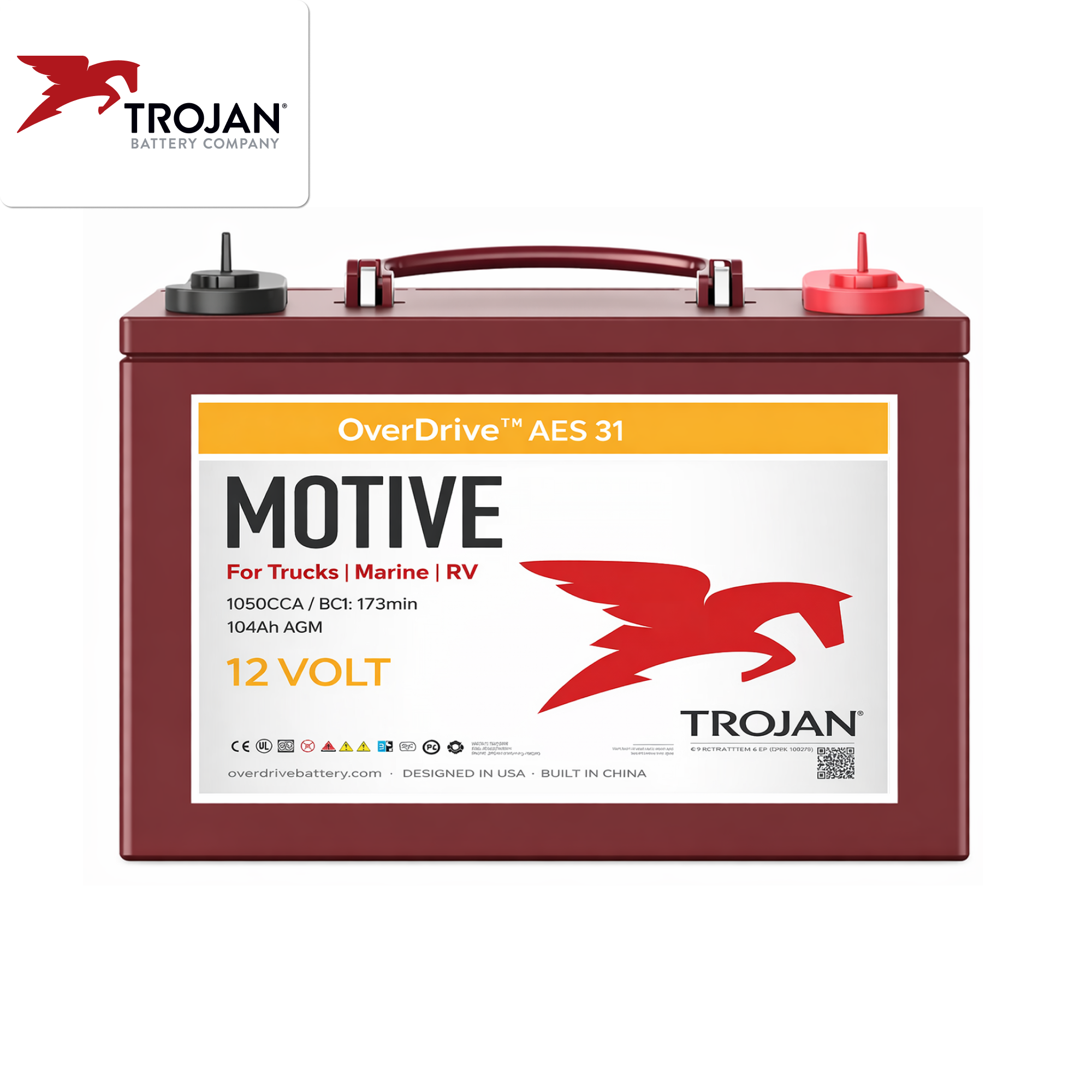 Trojan OverDrive AES-31 104Ah 12V AGM Deep-Cycle Battery for Trucks ...