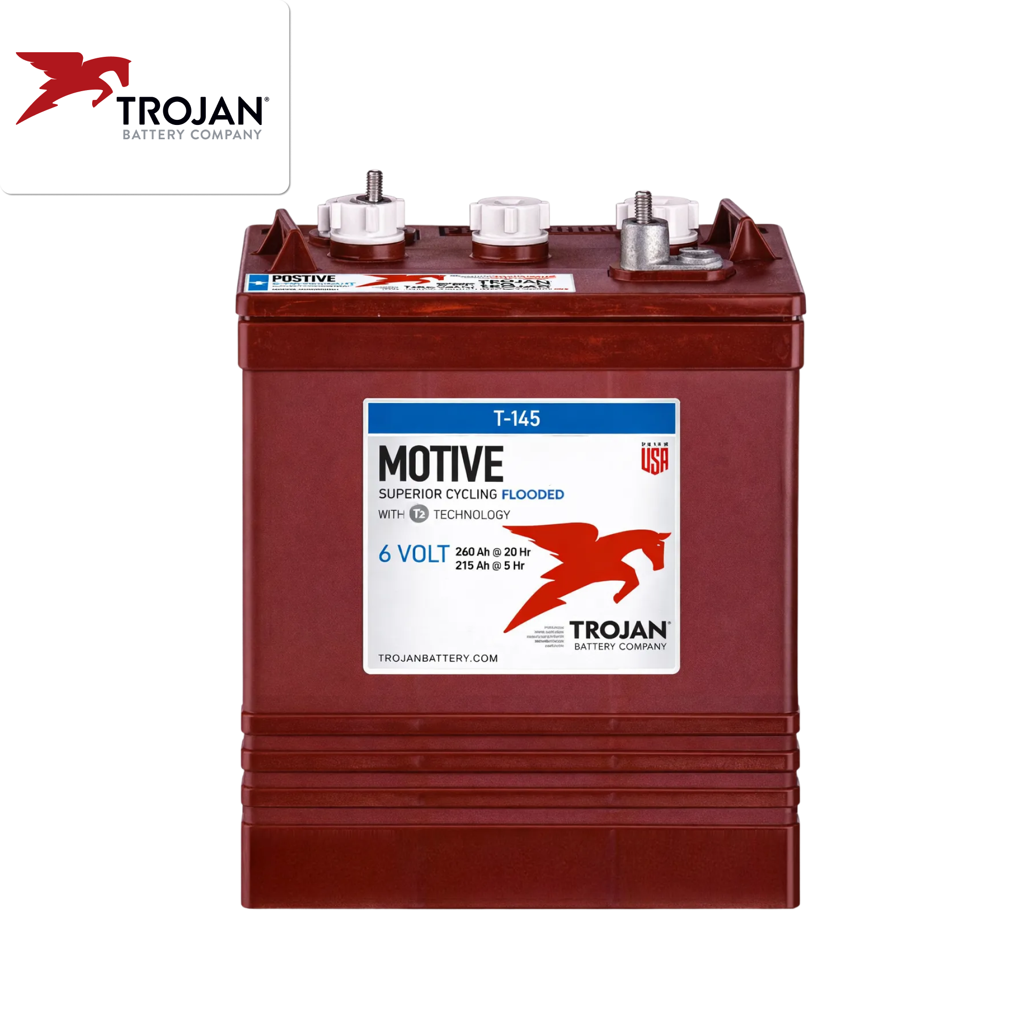 Trojan Motive T-145 LPT Mastervent 260Ah 6V Deep-Cycle Flooded Battery ...