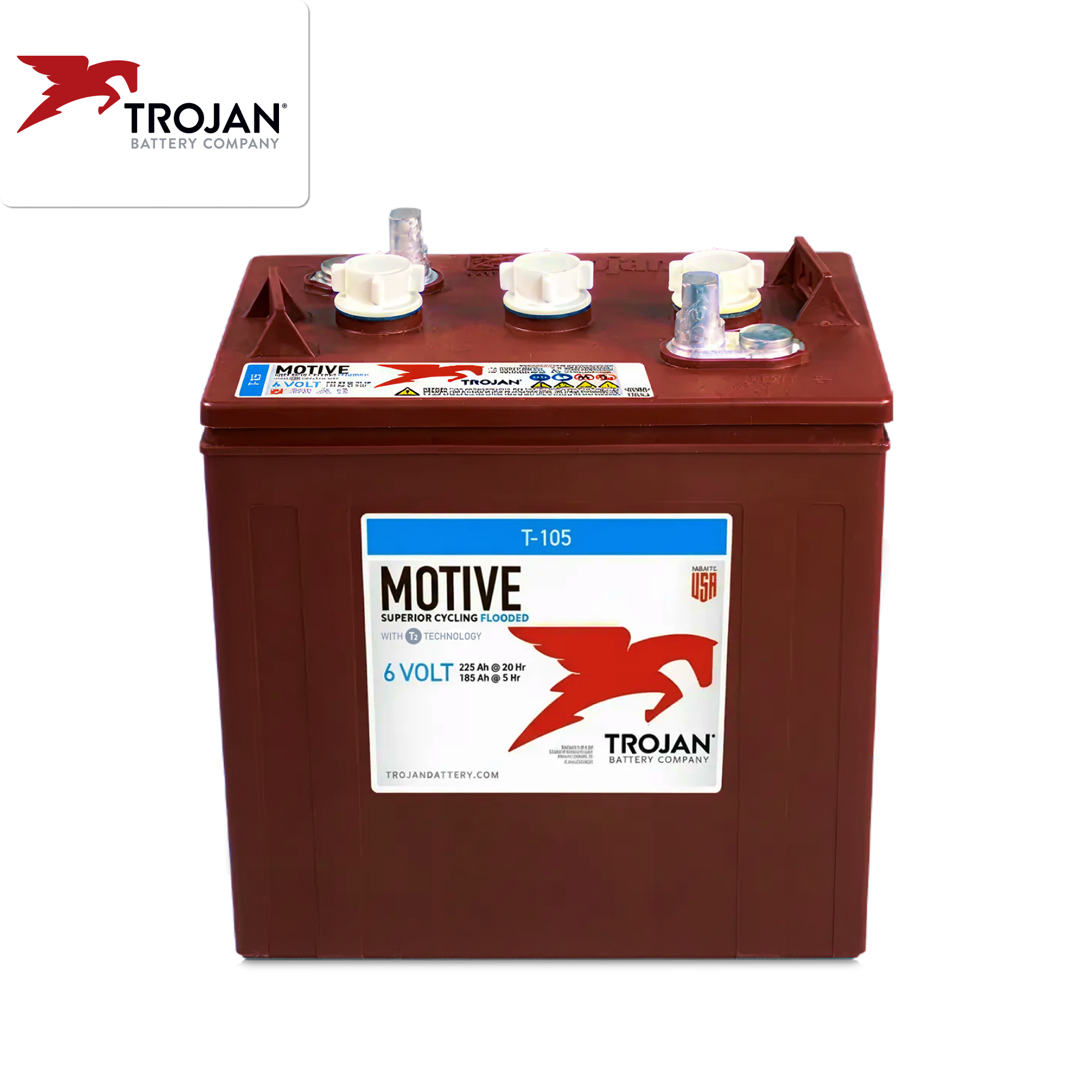 Trojan Motive T-105 EHPT 225Ah 6V Deep-Cycle Flooded Battery for Solar ...