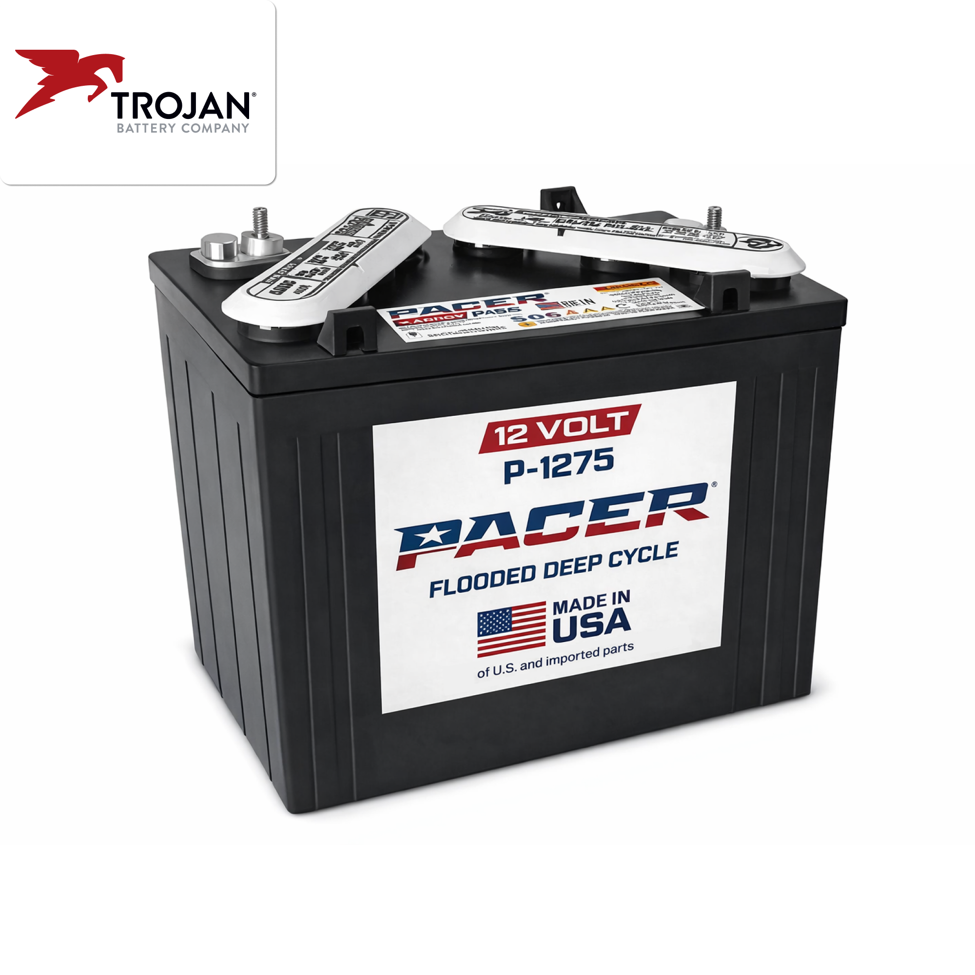 Trojan Pacer P-1275 145Ah 12V Deep-Cycle Battery Budget-Friendly Golf ...