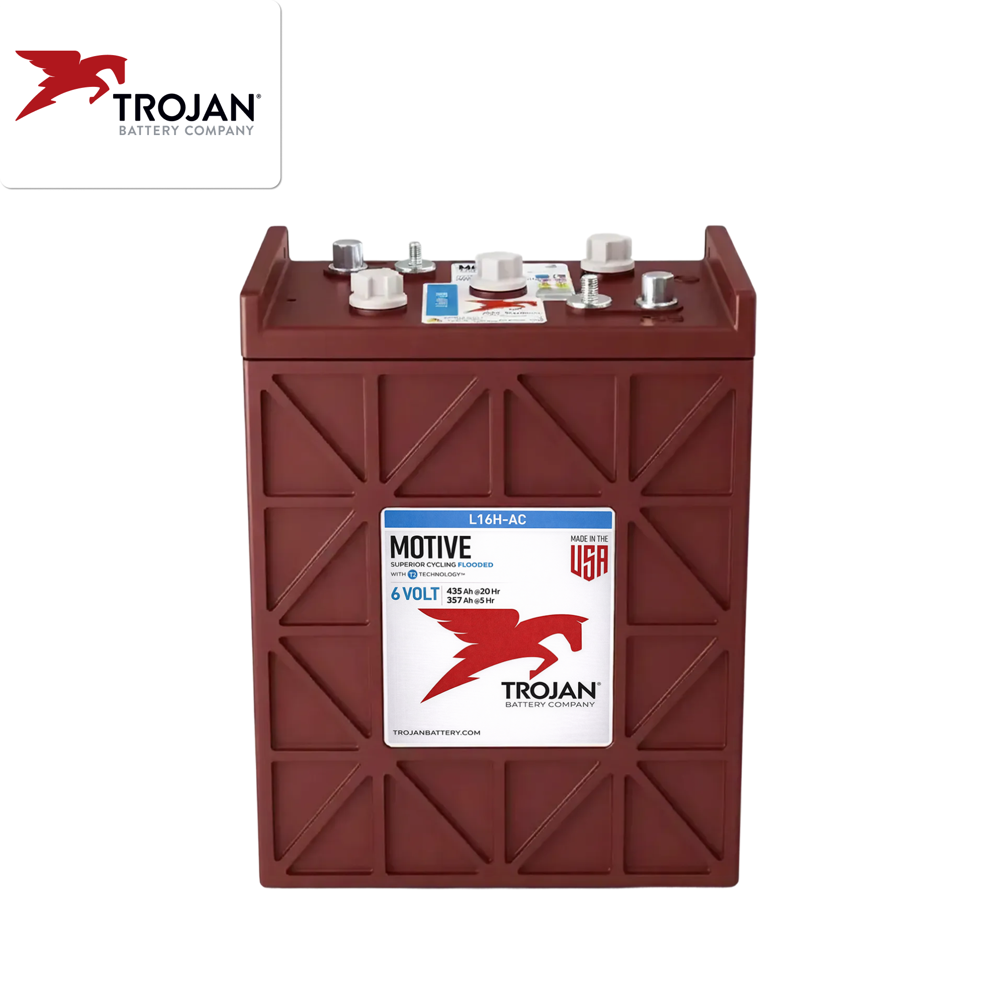 Trojan L16H-AC DT 435Ah 6V Deep-Cycle Flooded Battery for Floor ...