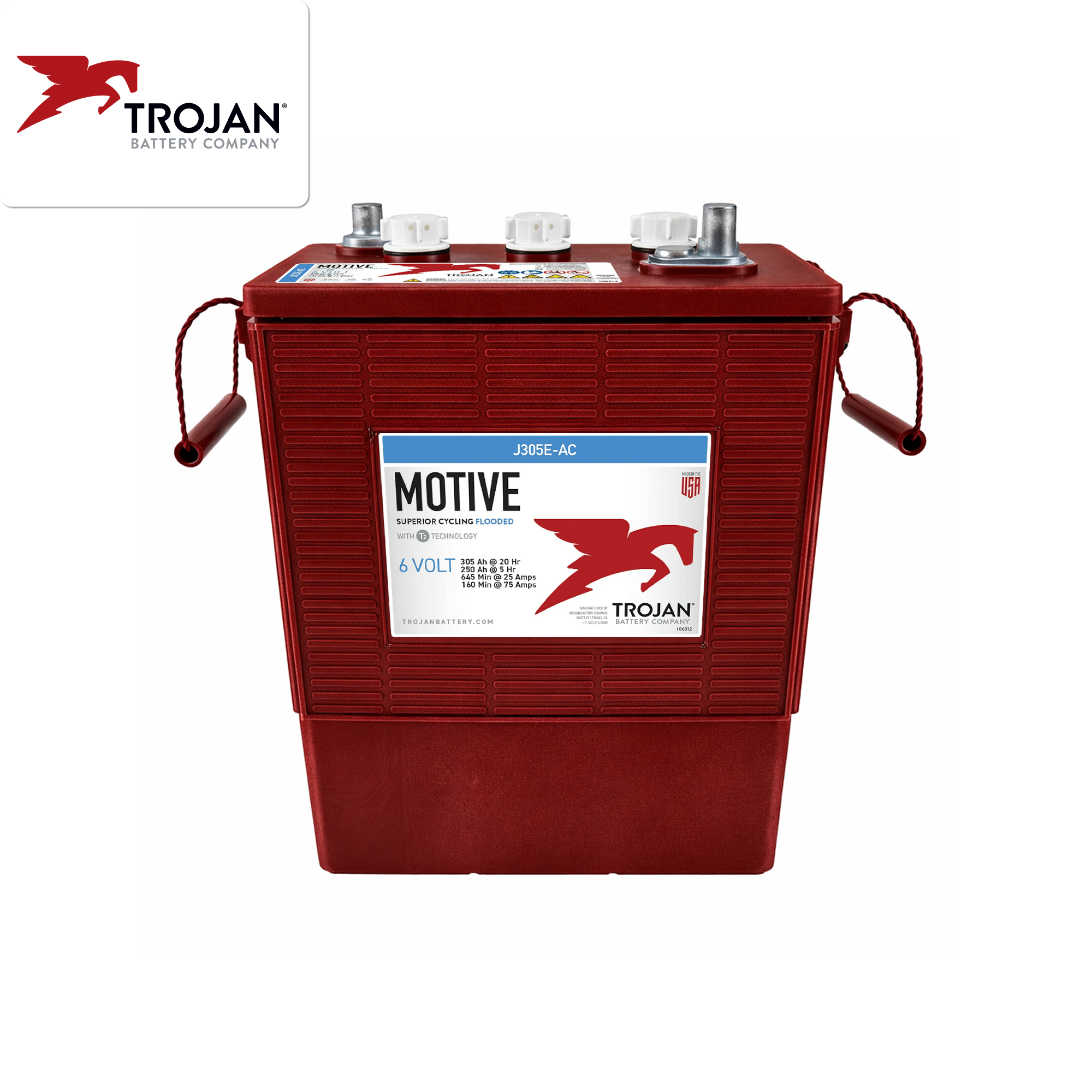 Trojan AC J305E-AC Dual Post 305Ah 6V Deep-Cycle Flooded Battery for ...