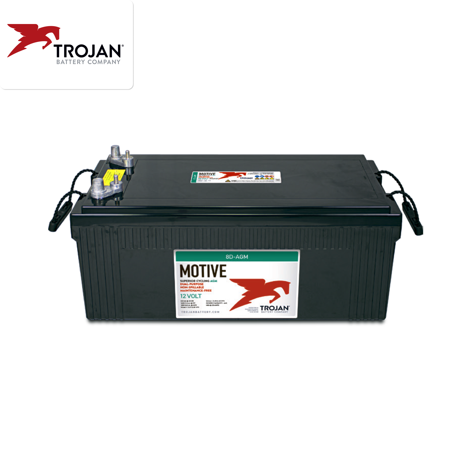 Trojan 8D-AGM Dual Terminal 230Ah 12V Dual-Purpose AGM Battery for ...